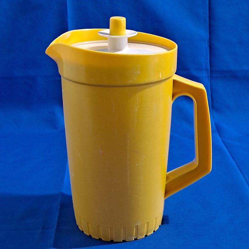 Vintage Tupperware JUICE PITCHER 874 Holder Yellow W/handle Canister ...