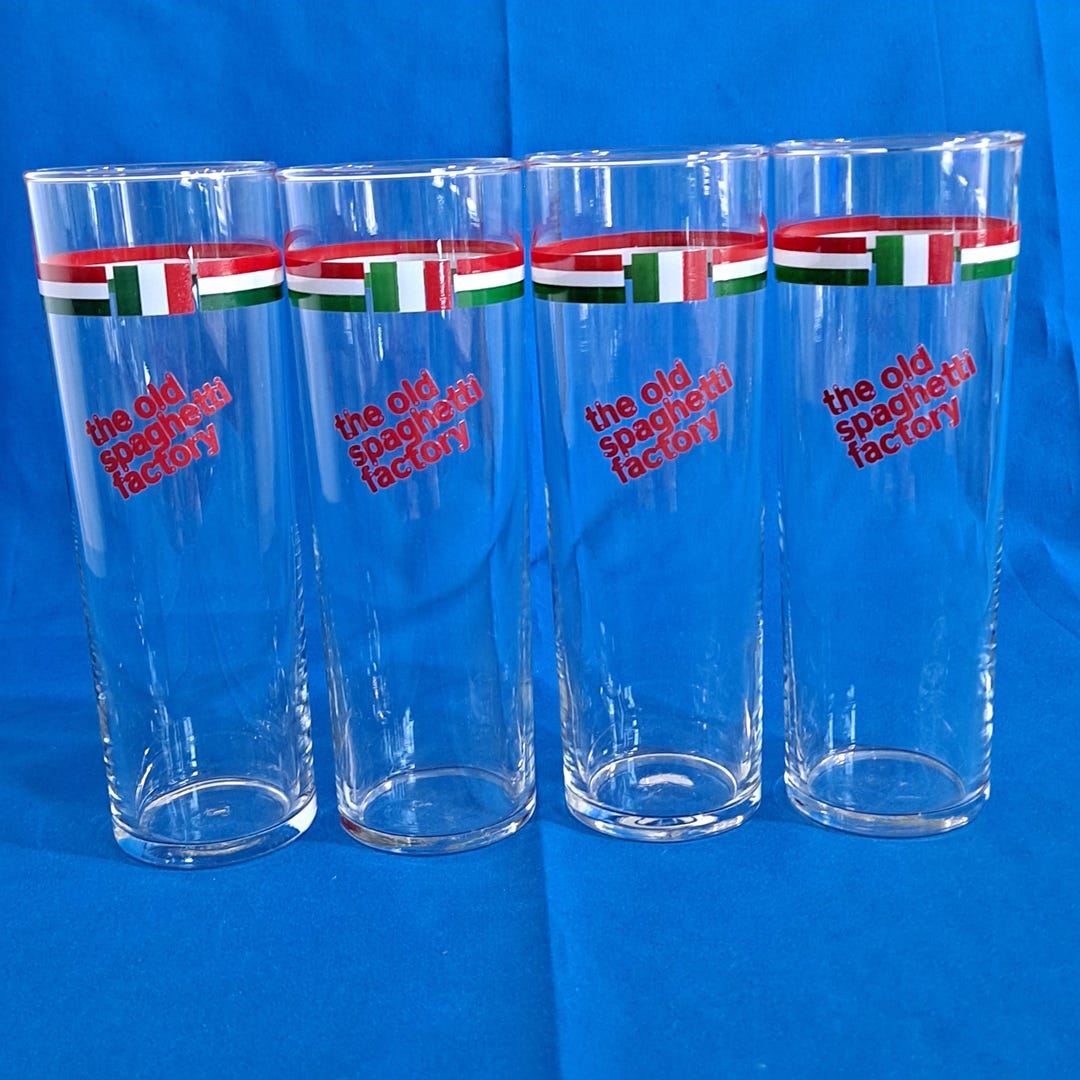 Lot 4 the OLD Spaghetti Factory 7" Drink GLASSES Italian Soda Trolly ...