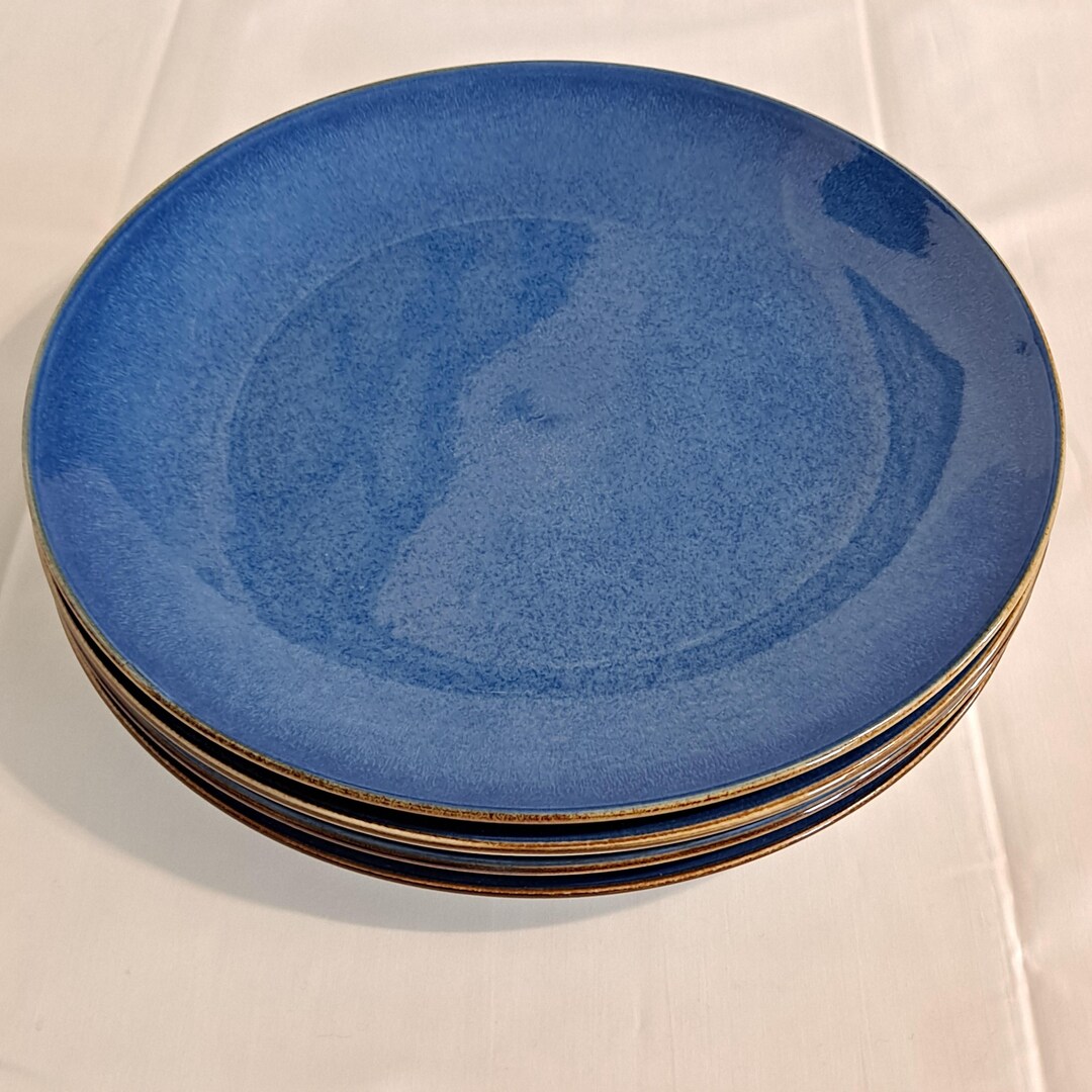 Set 4 Royal Norfolk BLUE REACTIVE 10 1/2" Dinner PLATES Brown Rim ...