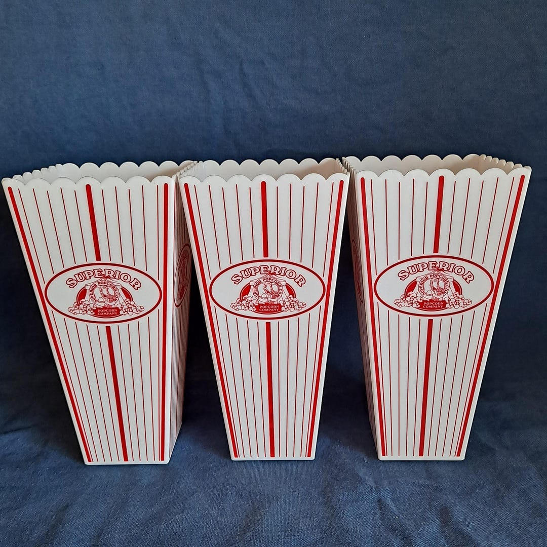 Set 3 SUPERIOR POPCORN COMPANY Tubs Plastic Bowls Buckets Retro Red ...