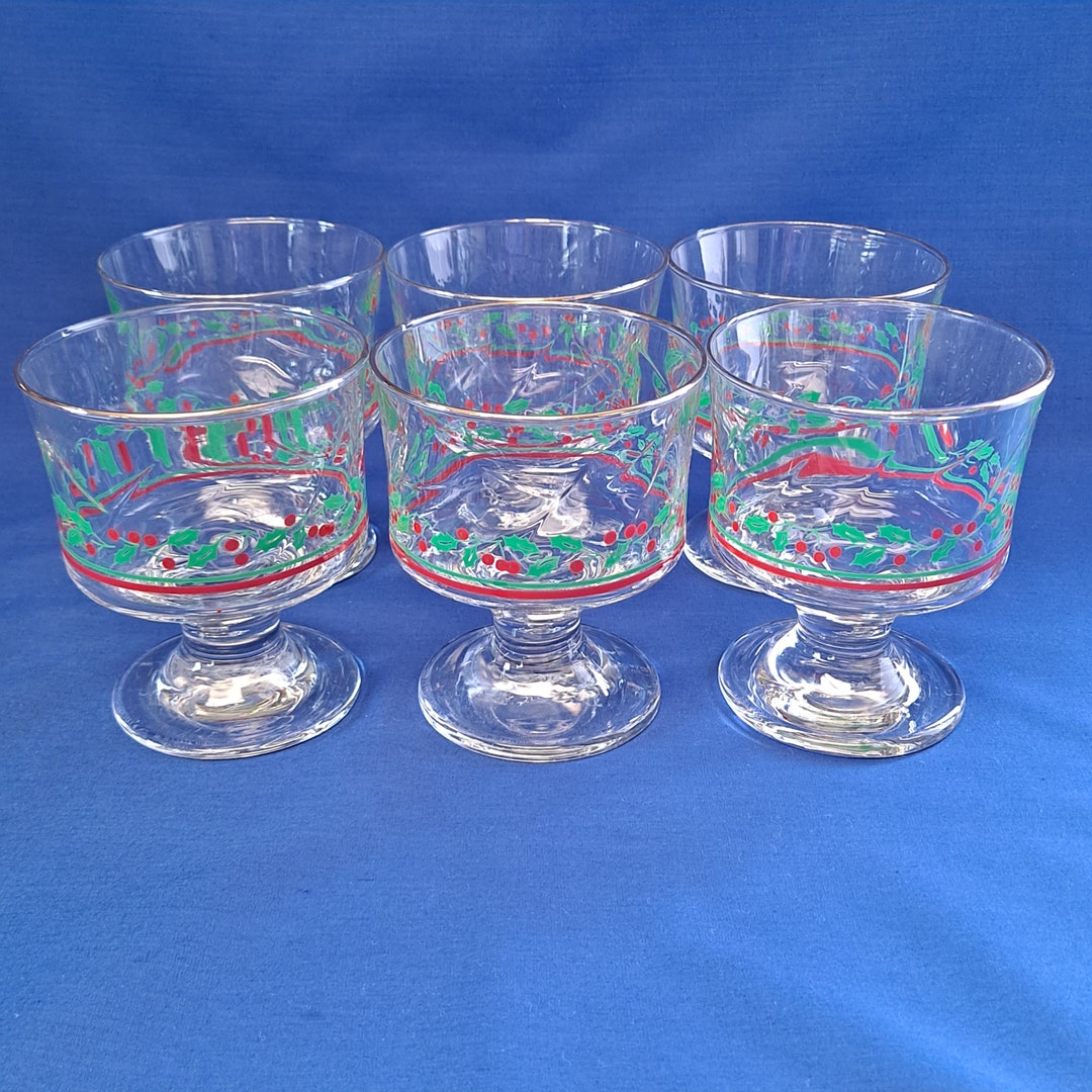Set 6 ARBY'S Christmas HOLLY Berry Glass SHERBERT Champagne 1986 Stemmed Dessert Tumblers - Etsy