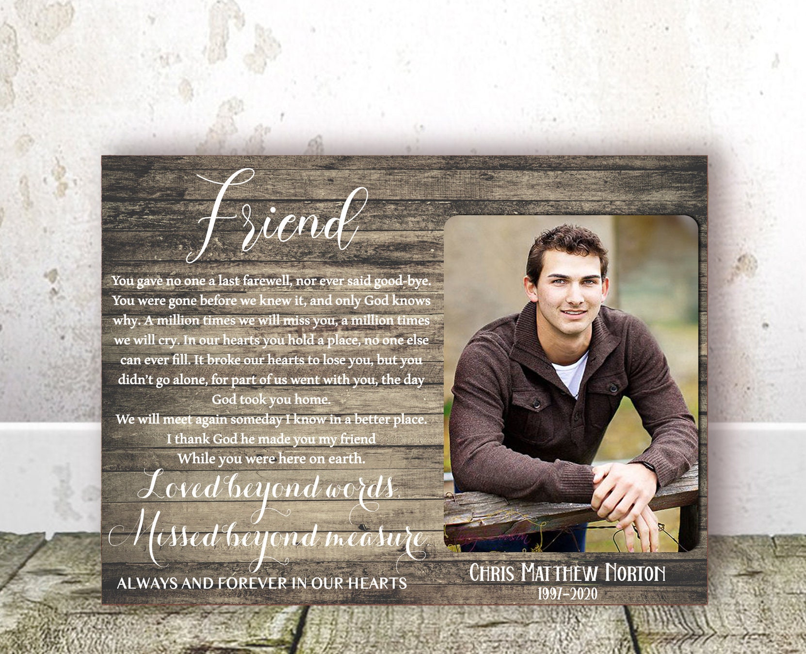 Loss of Friend Gift Memorial Frame Sympathy Friend Remembrance Frame ...