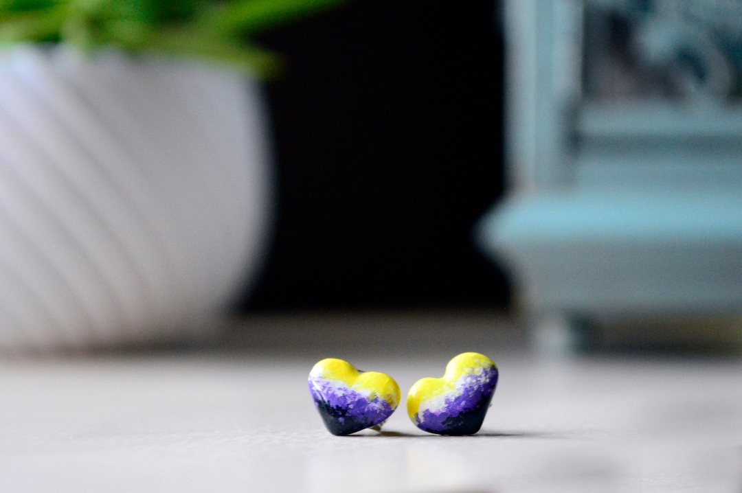 NONBINARY / Enby PRIDE Heart Earrings! Hypoallergenic, Comfortable, and ...