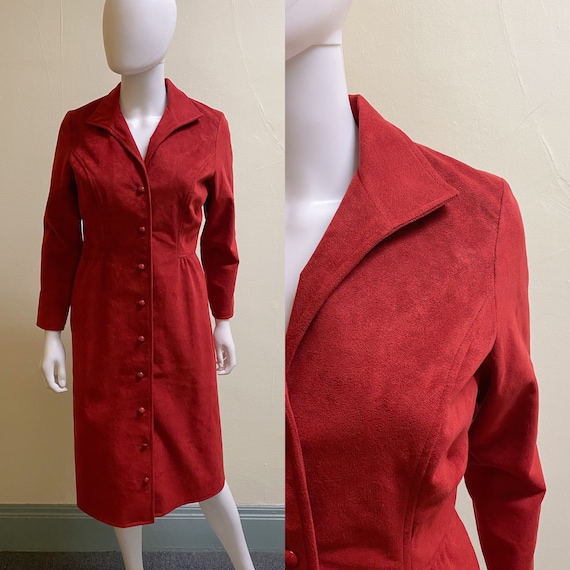 Vintage 1970's Red Ultrasuede Button Down Dress | Jan… - Gem