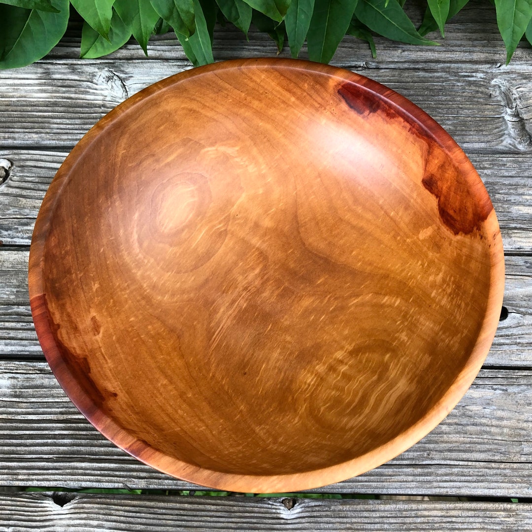Bradford Pear Bowl, 11 1/2" X 4", Hand Turned Red Grain Wooden Fruit or ...