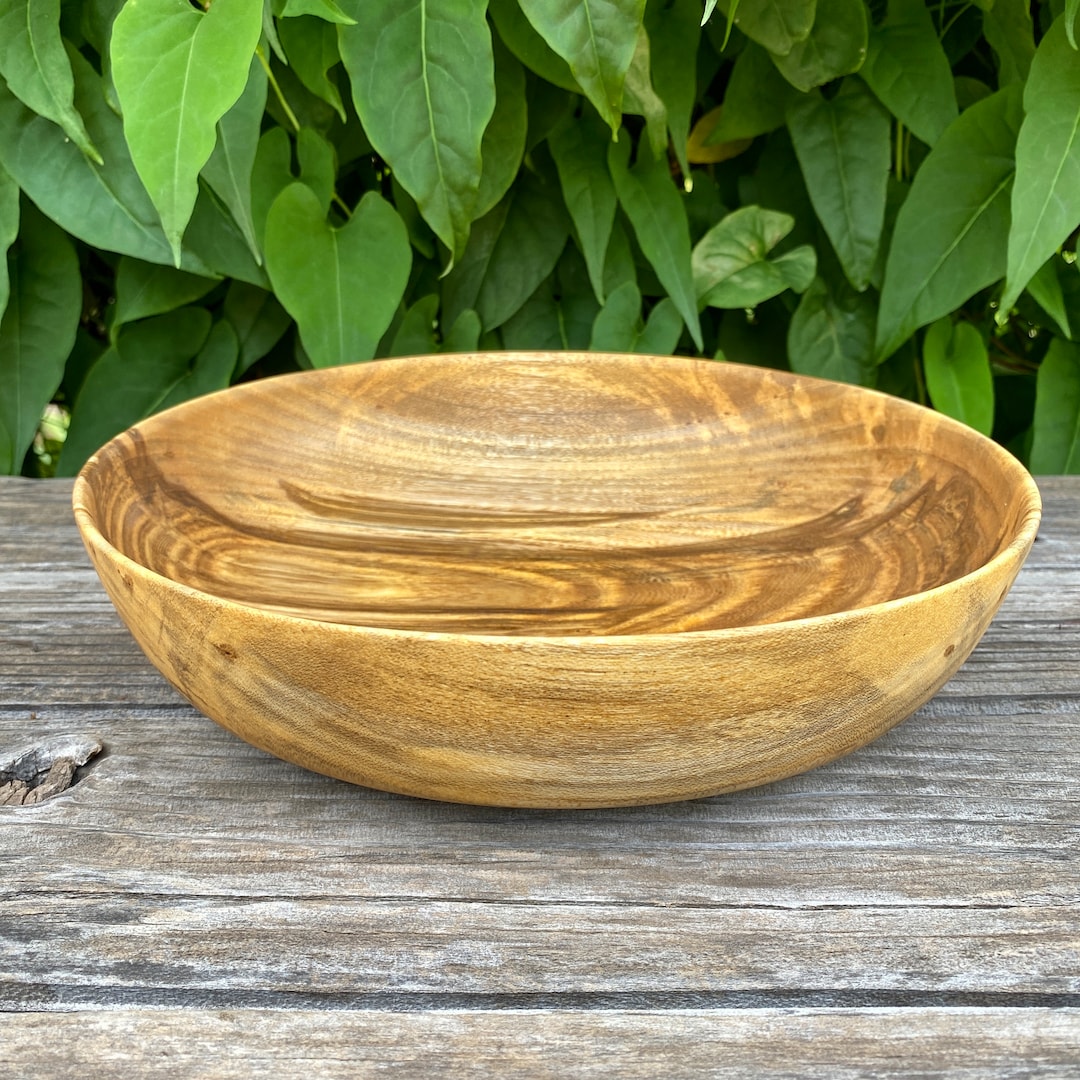 Hand Turned Shallow Wooden Bowl - 8 7/8" X 2", Spalted Hackberry Wood ...