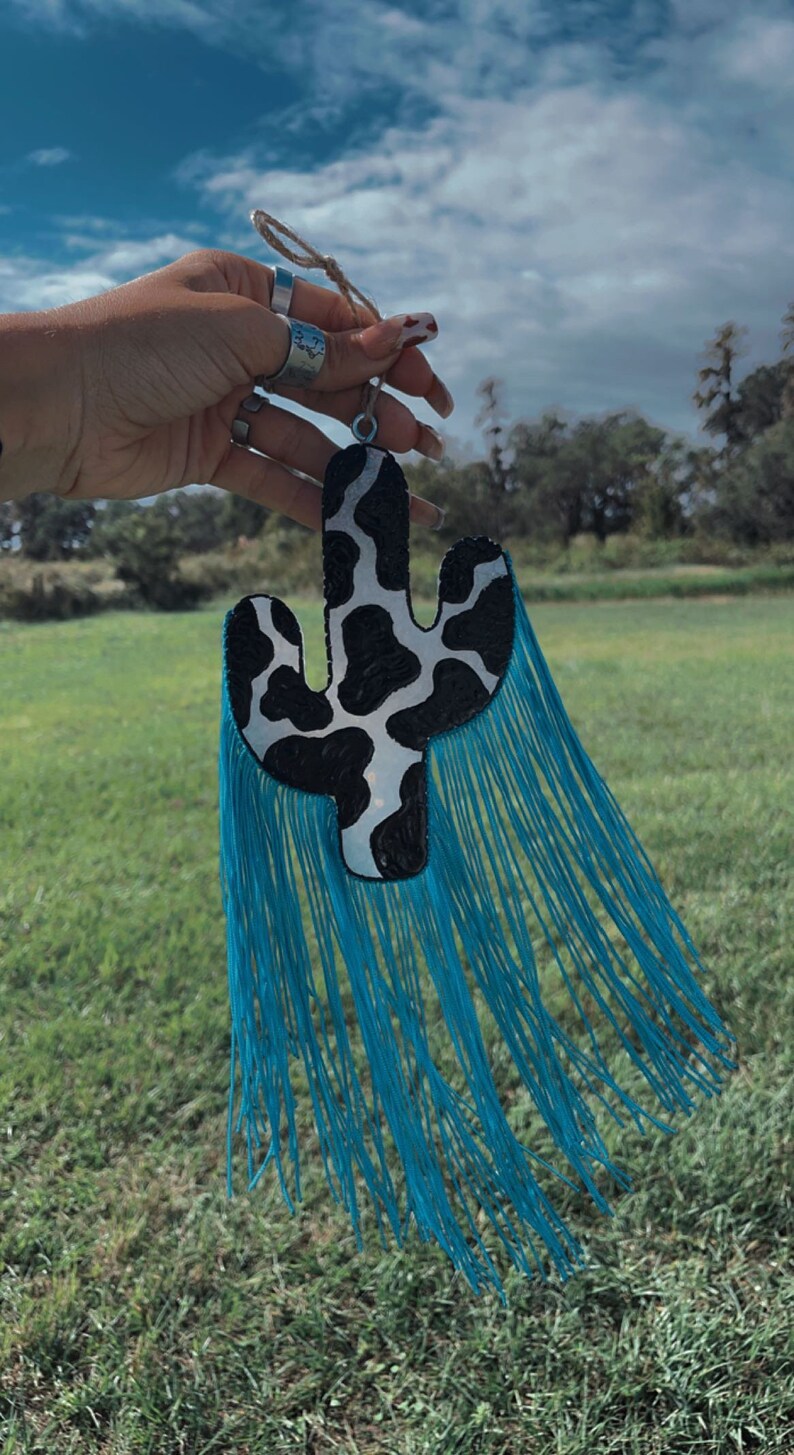 WESTERN BARBIE Cactus Cow Print Freshie With Fringe - Etsy