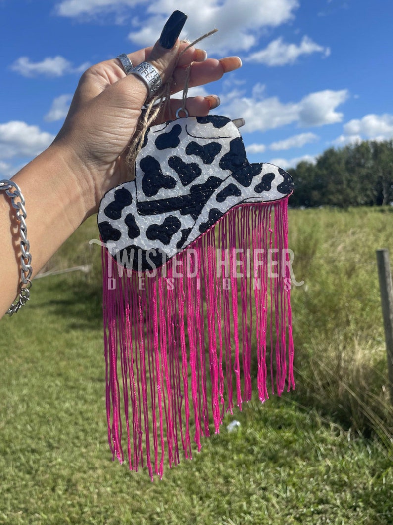 WESTERN BARBIE Cowboy Hat Cow Print Freshie With Fringe - Etsy