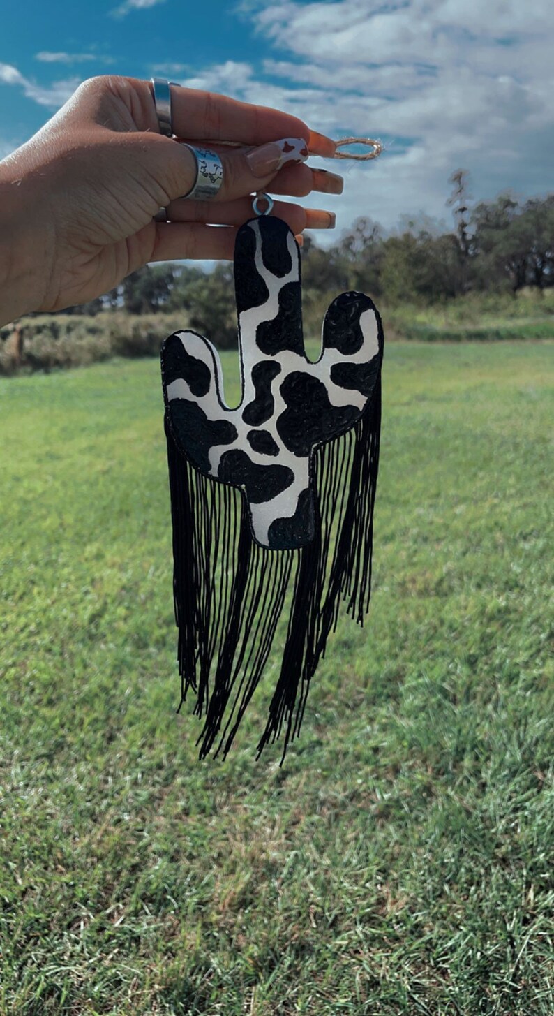 WESTERN BARBIE Cactus Cow Print Freshie With Fringe - Etsy