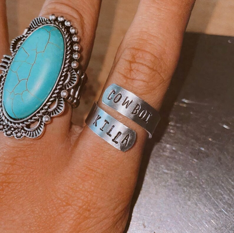 Western Stamped Wrap Around Rings - Etsy