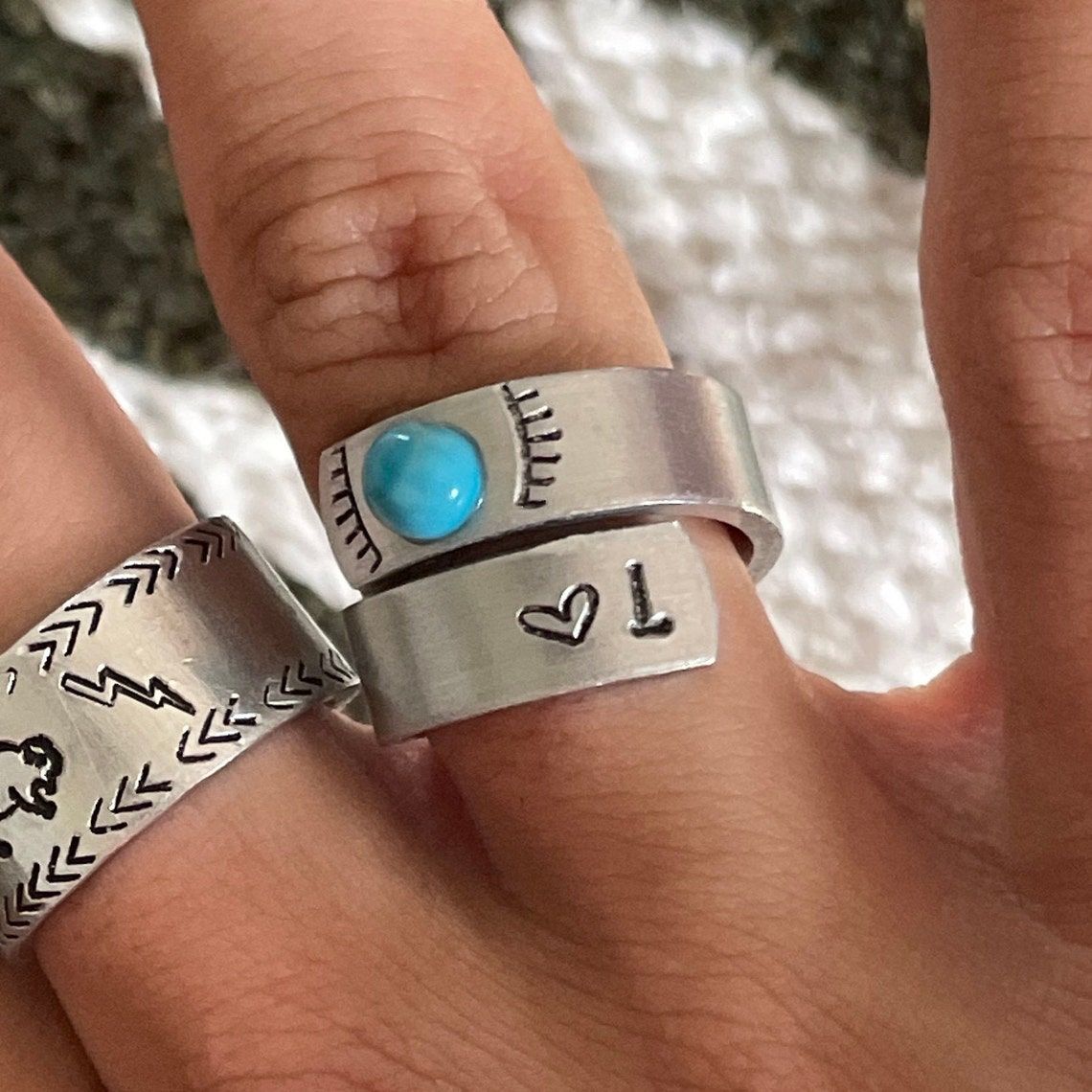 Western Wrap Ring Initial w/ Faux Turquoise Stamped Aluminum | Etsy