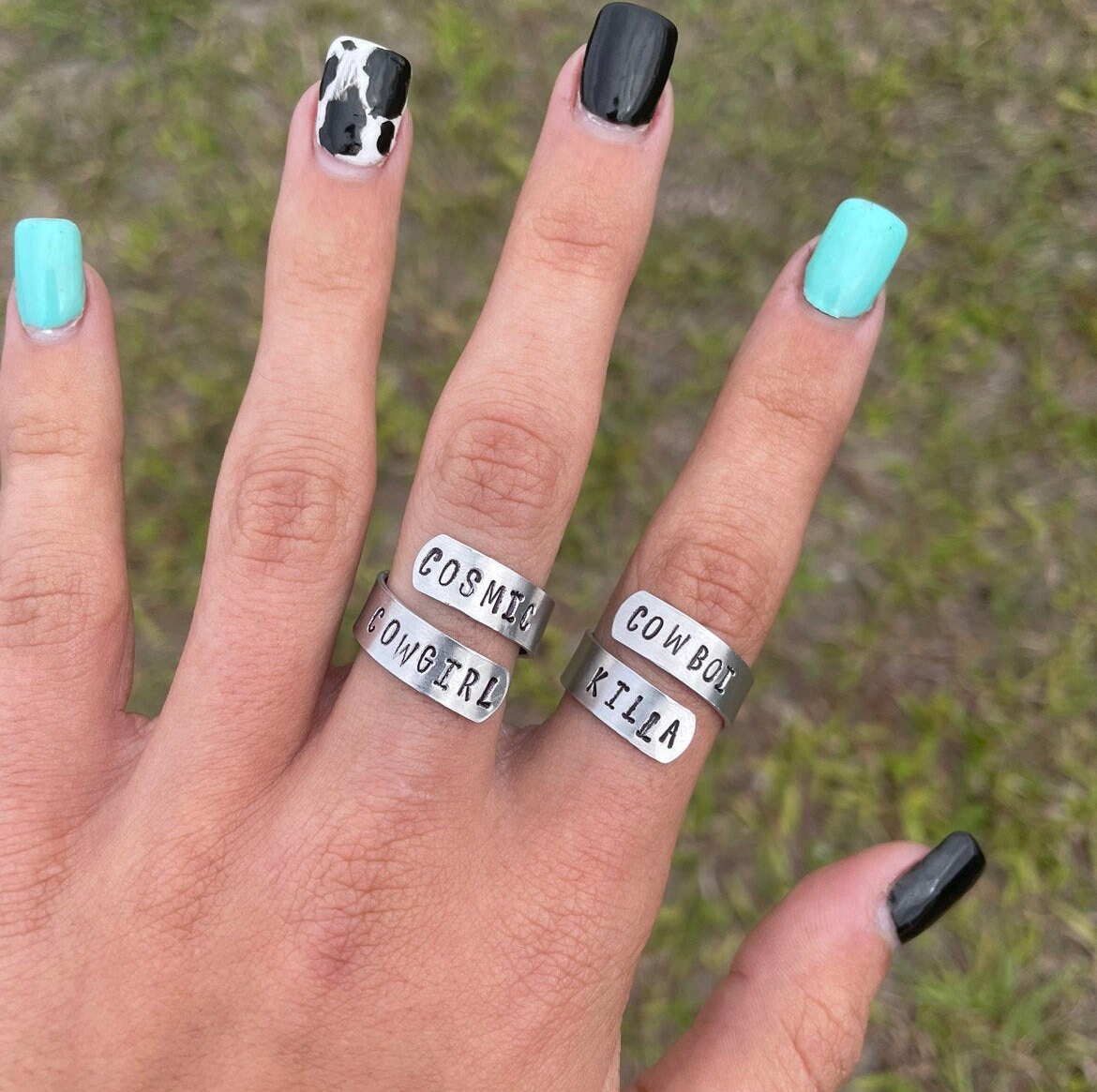 Western Stamped Wrap Around Rings - Etsy