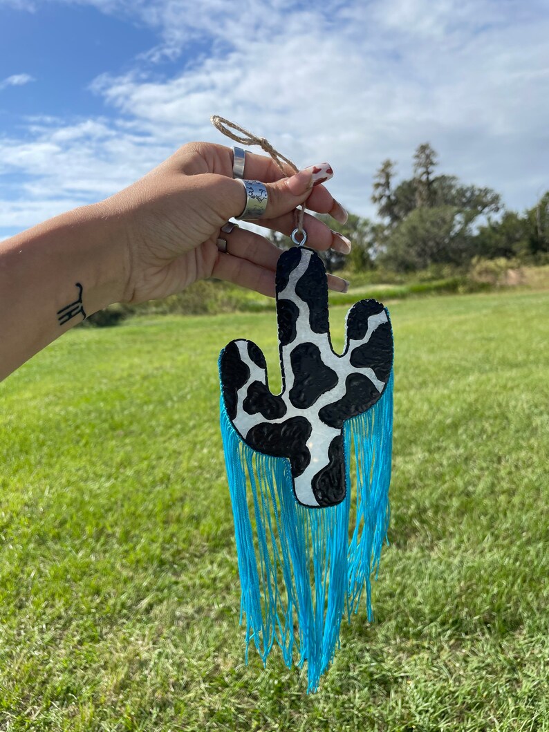 WESTERN BARBIE Cactus Cow Print Freshie With Fringe - Etsy