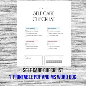 Digital Download, Self Care Checklist Sheet, Personal Self Care Record ...