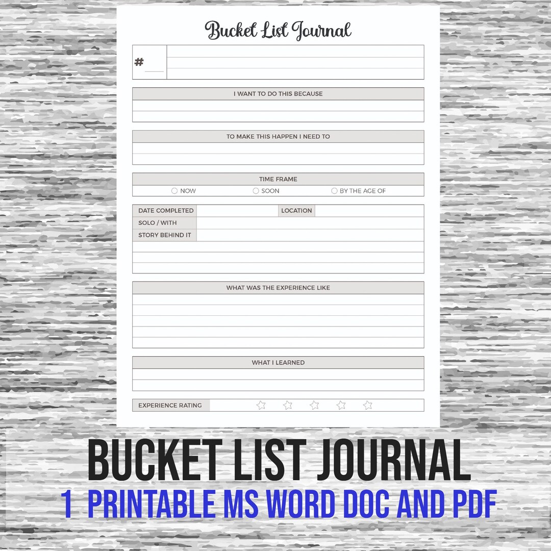 Digital Download, Bucket List Journal, My Bucket List, Kick the Bucket ...