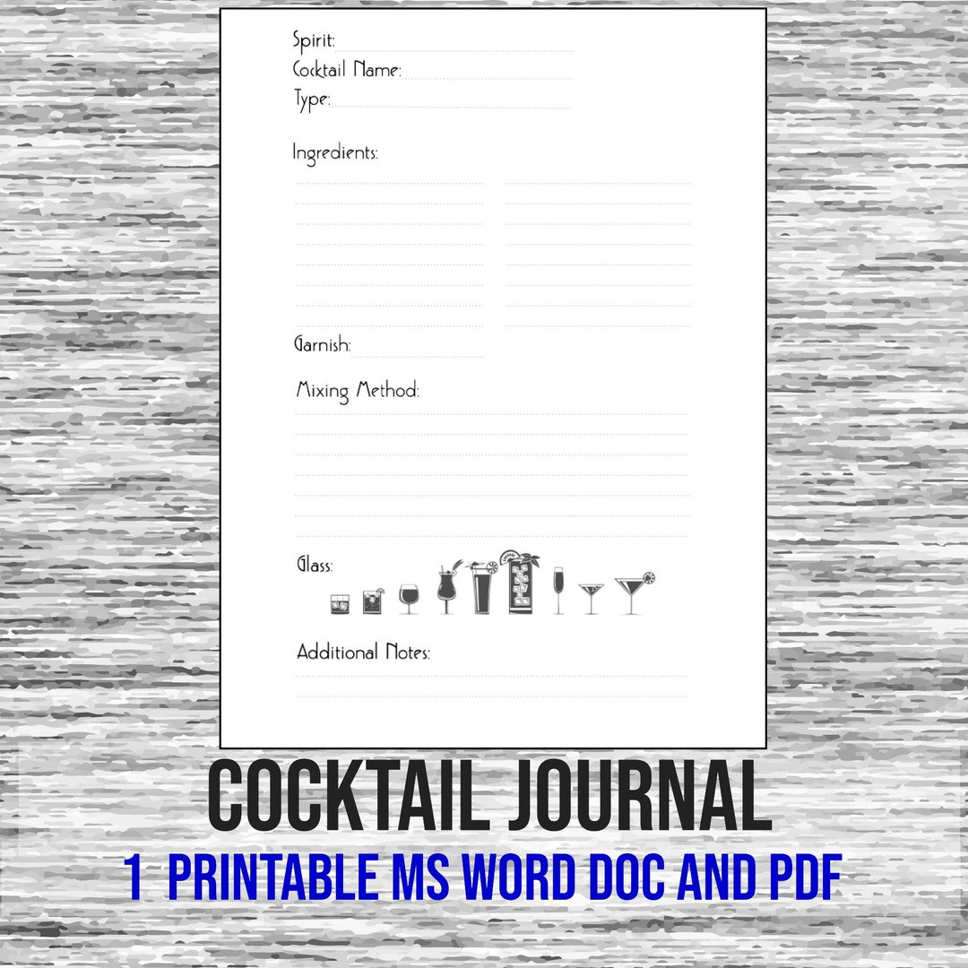 Digital Download, Cocktail Journal, Bartender Recipes Journal Drinks ...