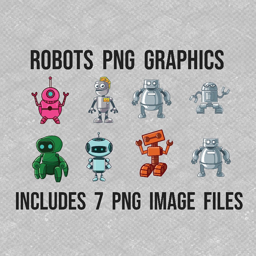 Robots, PNG Files for Digital Download, Robots Bundle Graphics, Robots ...