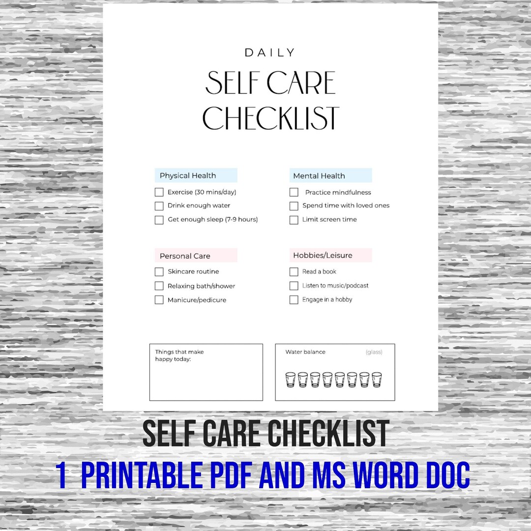 Digital Download, Self Care Checklist Sheet, Personal Self Care Record ...