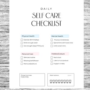Digital Download, Self Care Checklist Sheet, Personal Self Care Record ...