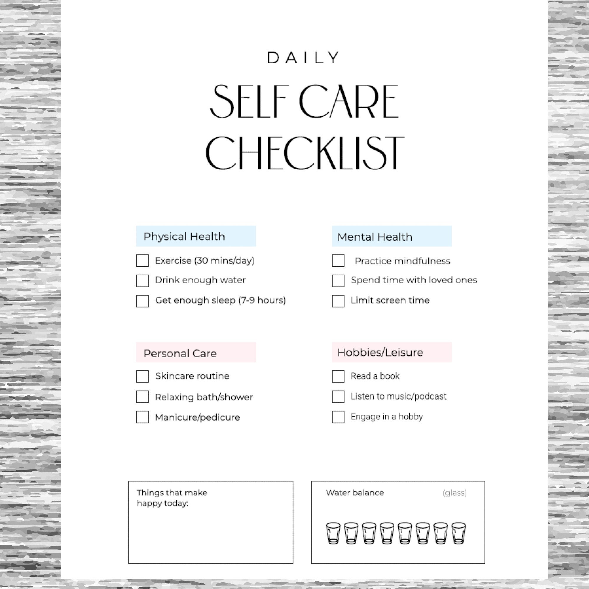 Digital Download, Self Care Checklist Sheet, Personal Self Care Record ...