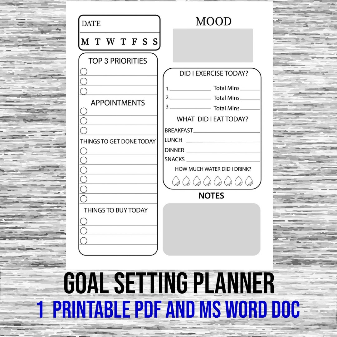 Goal Setting Planner Sheet: Printable PDF & Word Doc (digital Download ...