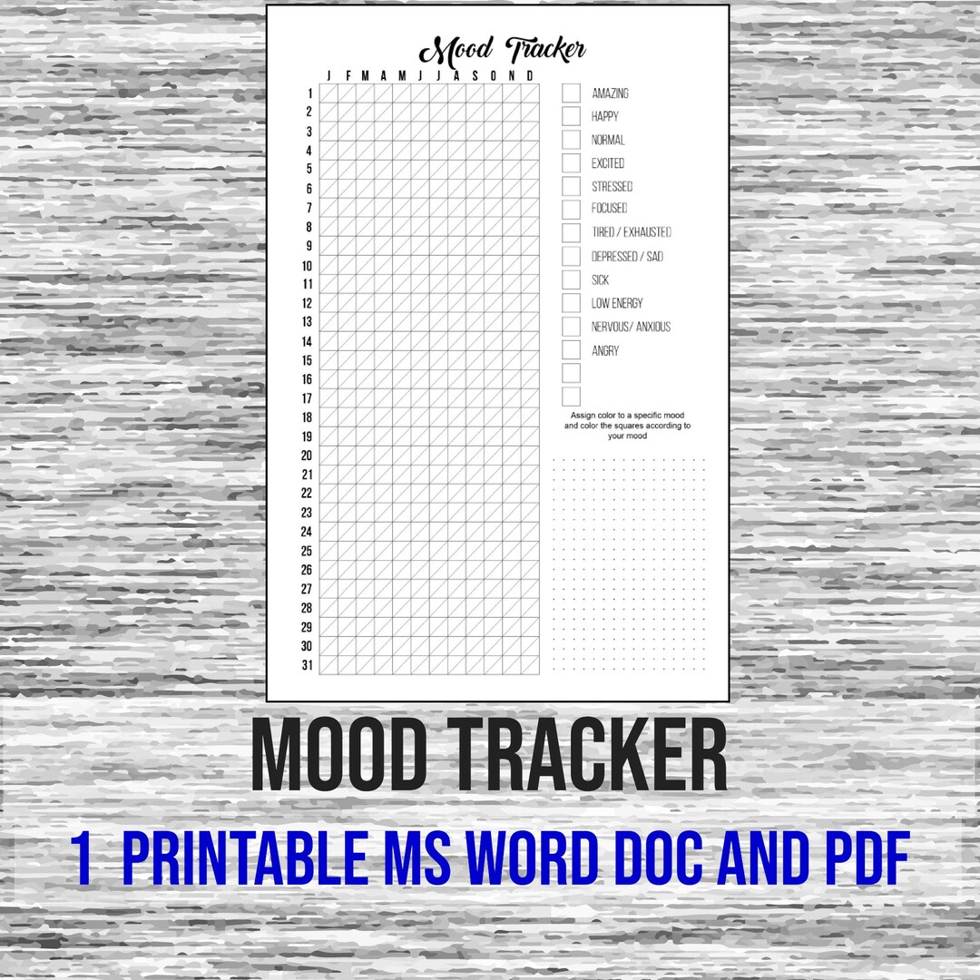 Digital Download, Mood Tracker, Tracker Daily Moods, Color Mood Tracker ...