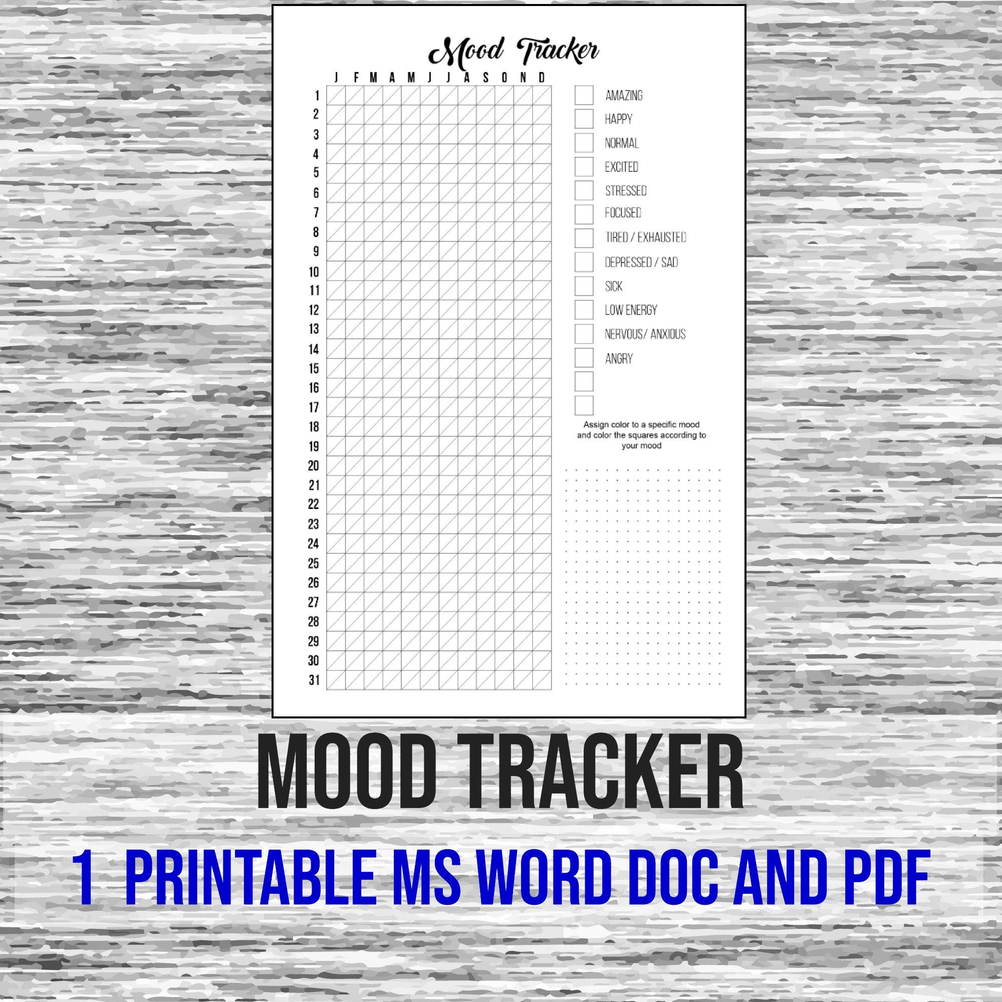 Digital Download, Mood Tracker, Tracker Daily Moods, Color Mood Tracker ...