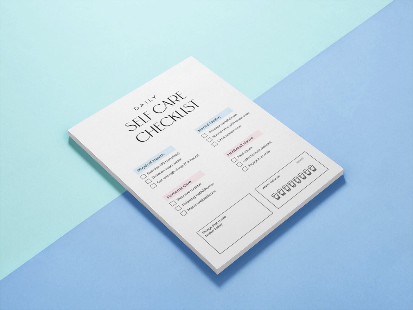 Digital Download, Self Care Checklist Sheet, Personal Self Care Record ...