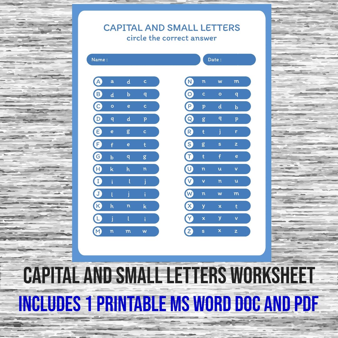 Digital Download, Capital and Small Letters Worksheet, Capital and ...