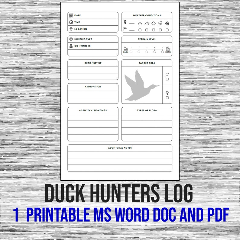 Digital Download, Duck Hunters Log, Duck Hunt Record, Duck Hunters Trip ...