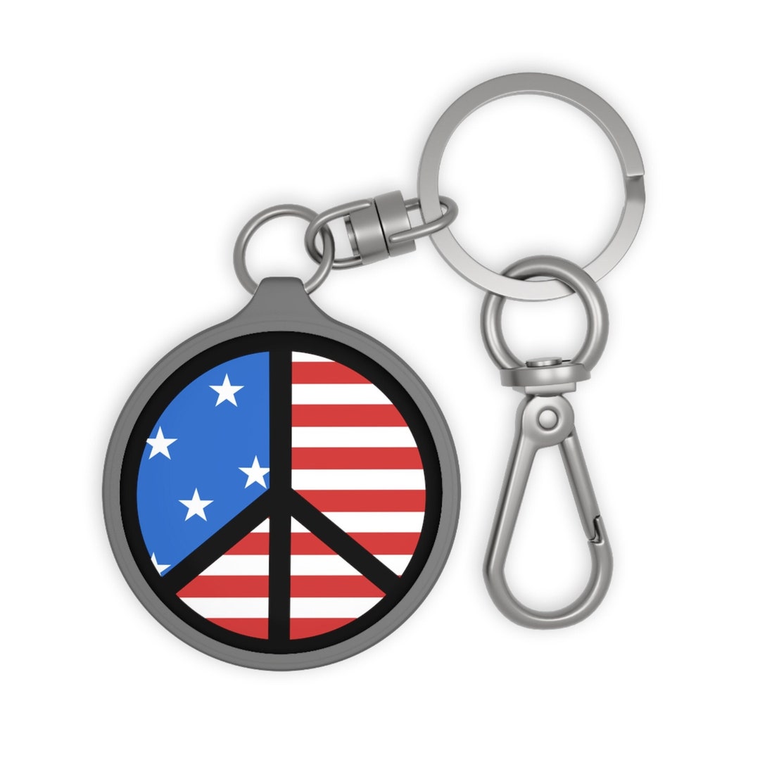 USA Flag Peace Sign Keychain, USA Gift Keyring, Peace Flag USA Keychain ...