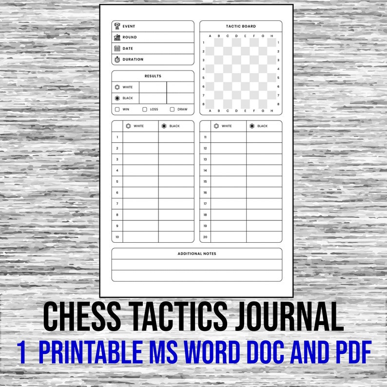 Chess Tactics Journal: Printable Chess Moves Log (PDF & Word) - Etsy