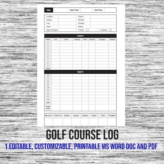 Digital Download Golf Course Log Golf Course Score Log Golf | Etsy