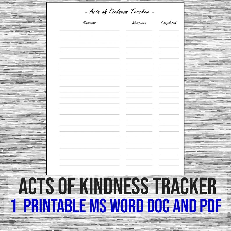 Acts of Kindness Tracker: Printable Good Deeds Log (PDF, Word Doc) - Etsy