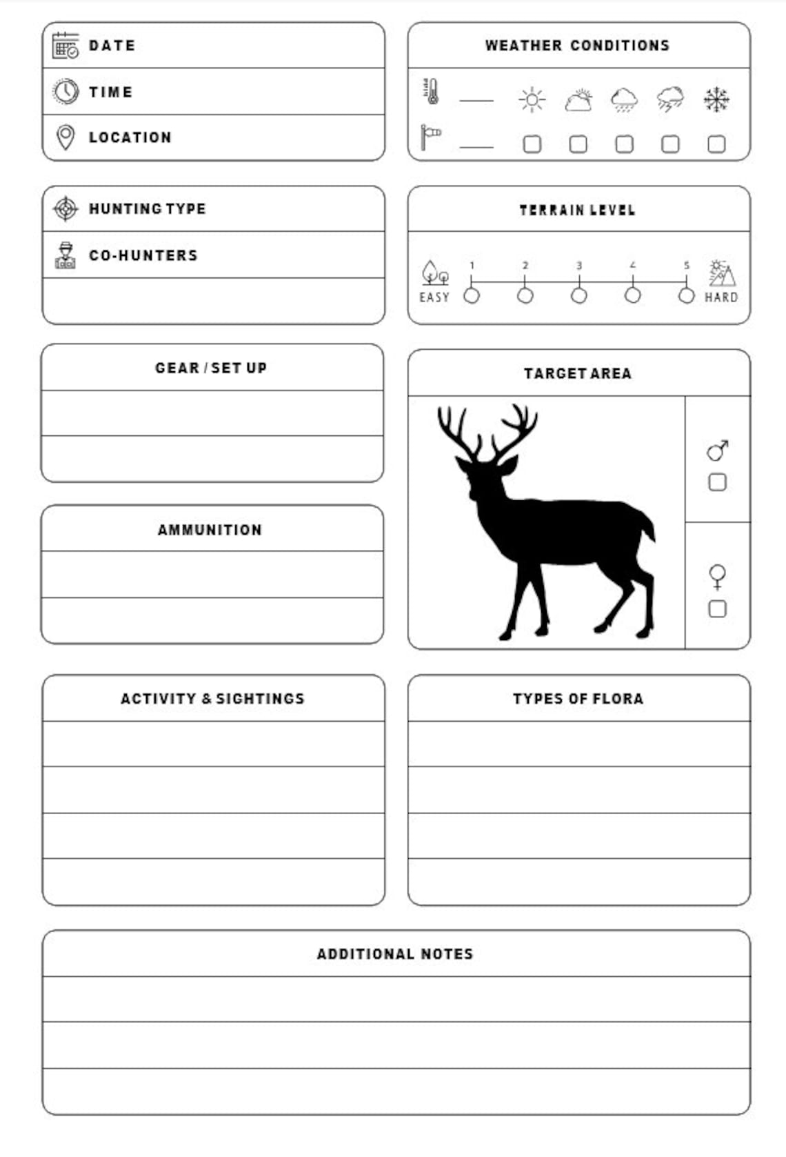 Deer Hunting Trip Log: Printable Hunt Record (PDF, Word) - Etsy