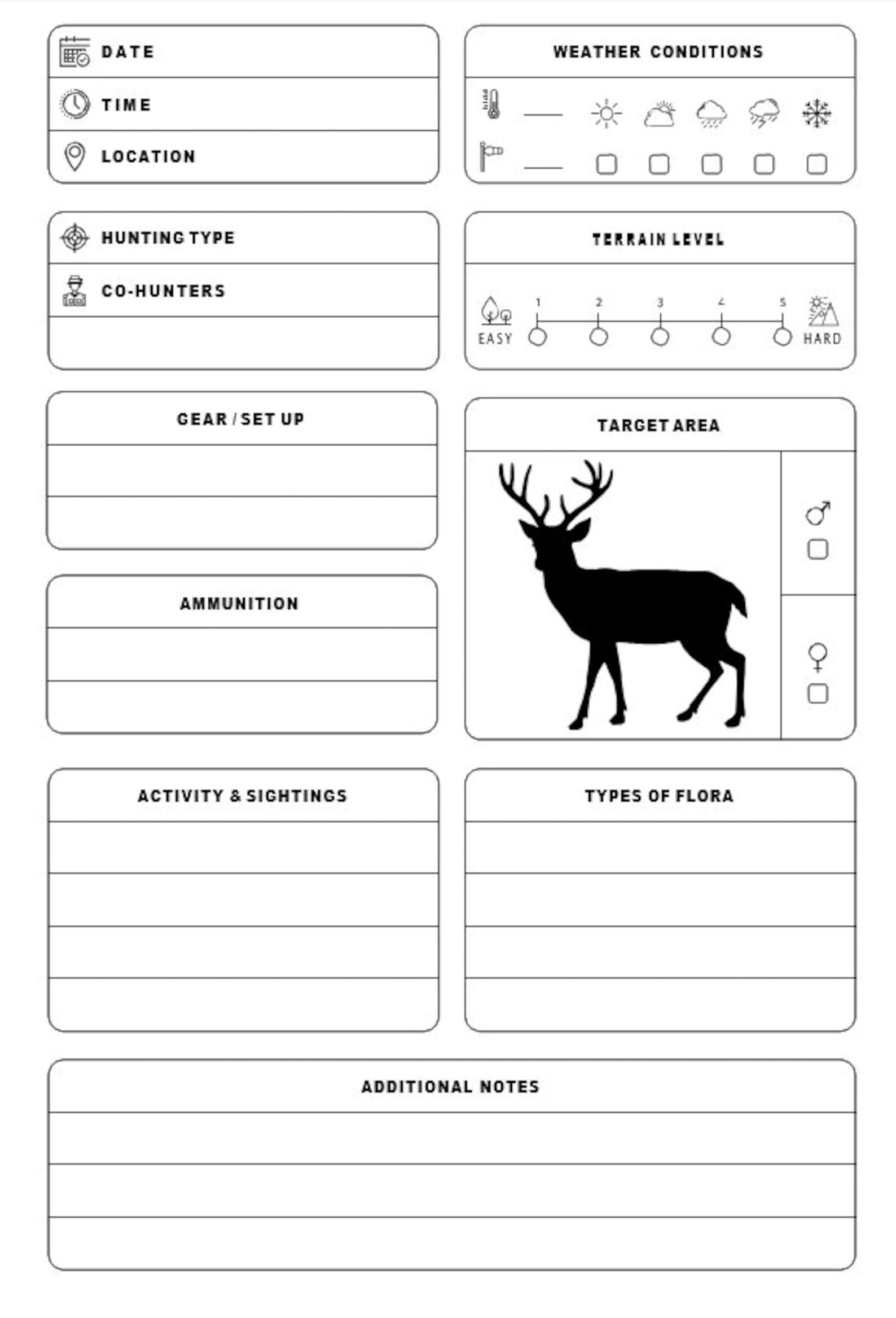 Deer Hunting Trip Log: Printable Hunt Record (PDF, Word) - Etsy