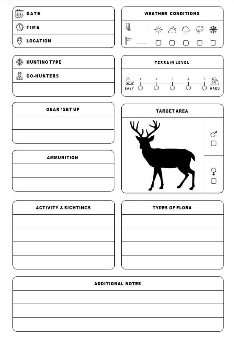 Deer Hunting Trip Log: Printable Hunt Record (PDF, Word) - Etsy