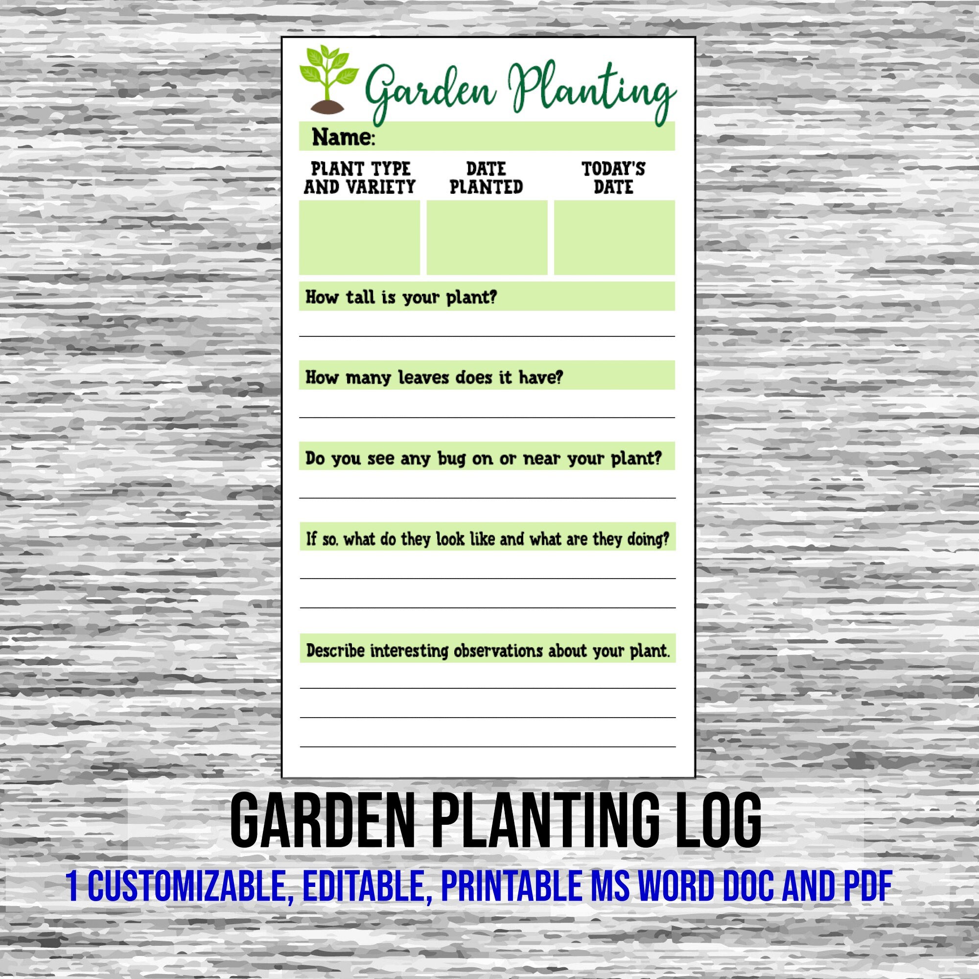 Digital Download, Garden Planting Log, Plant Care Log, Gardening Plants ...