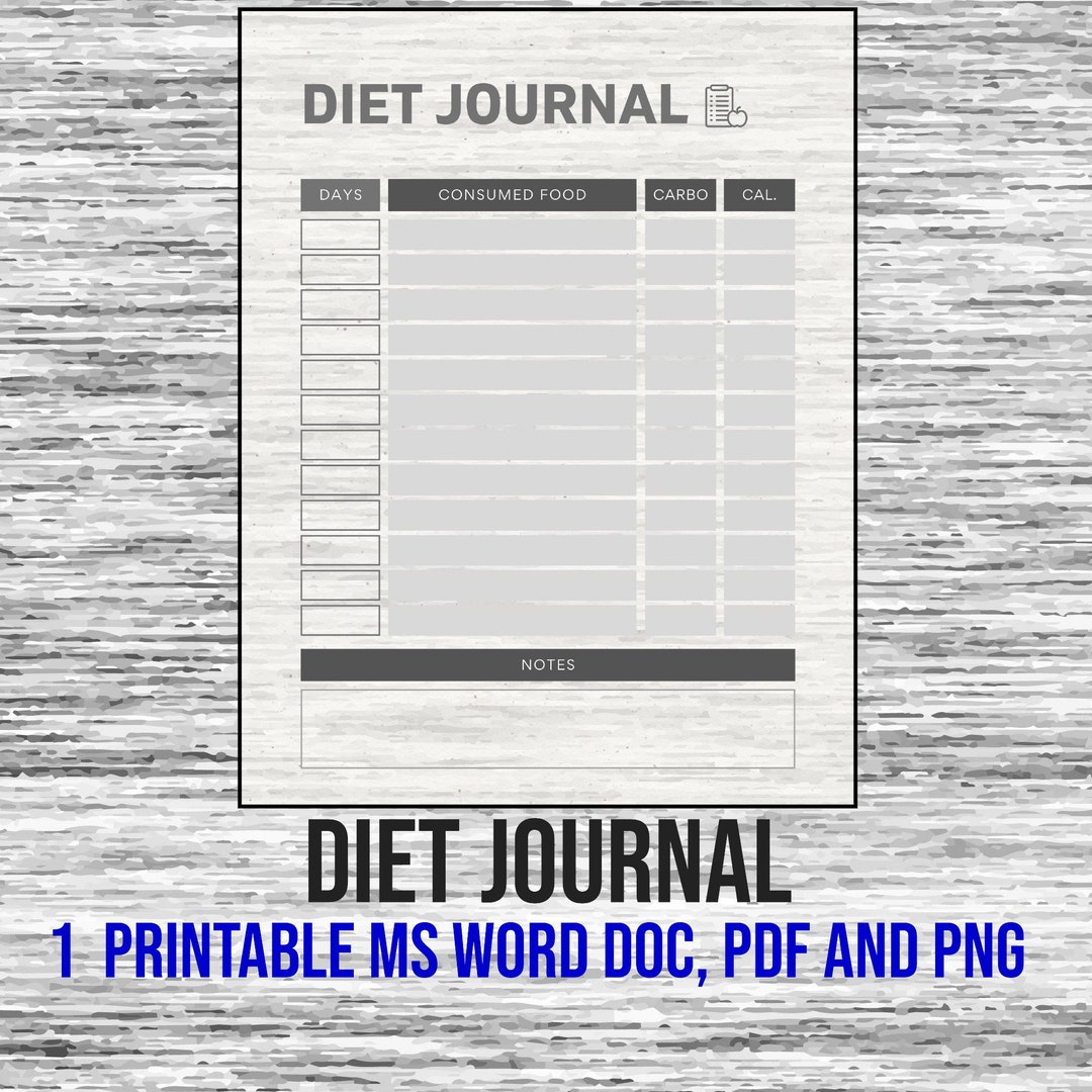 Digital Download, Diet Journal Page, Food Intake Journal, Printable ...