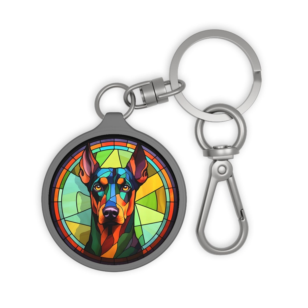 Doberman Pinscher Keychain, Stained Glass, Doberman Keyring, Cool ...