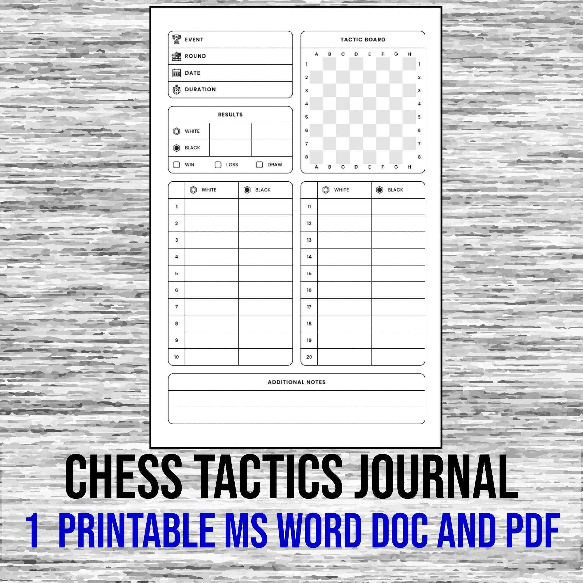 Chess Tactics Journal: Printable Chess Moves Log (PDF & Word) - Etsy