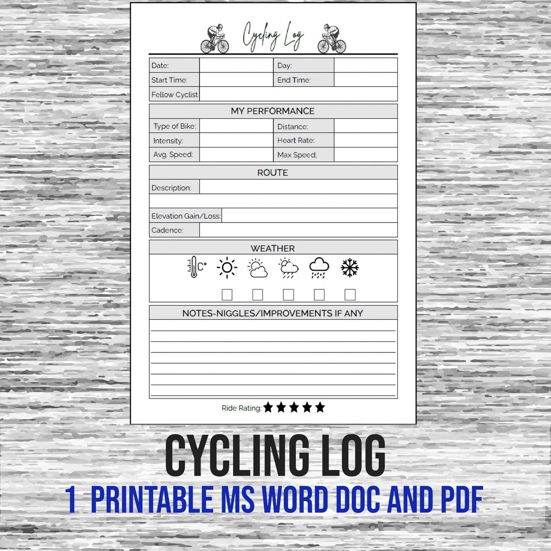 Printable Cycling Logbook: Trip Record, Team Log (PDF & Word) - Etsy