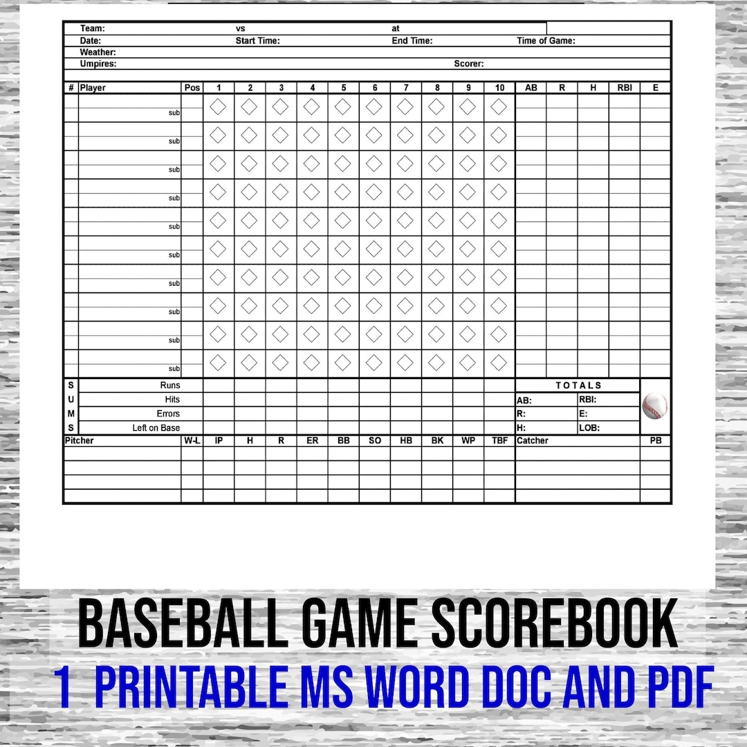 Digital Download, Baseball Scorebook, Little League, Pro Games, Play by ...