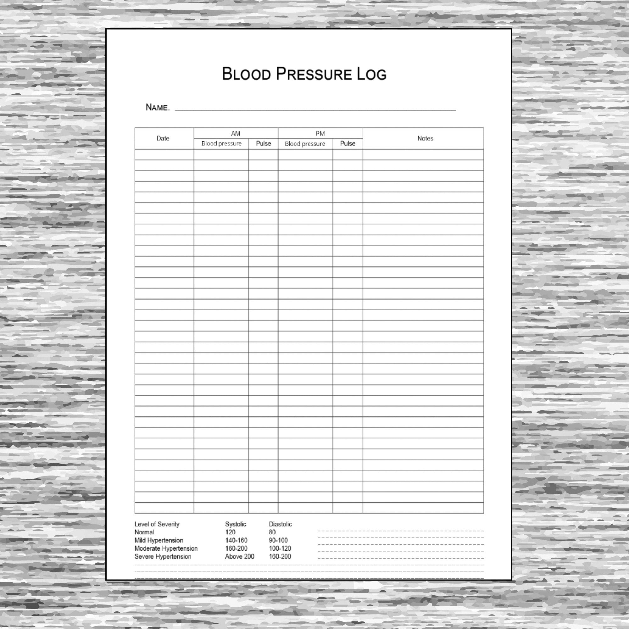 Digital Download, Blood Pressure Log, Blood Pressure Record Sheet ...