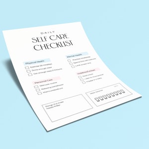 Digital Download, Self Care Checklist Sheet, Personal Self Care Record ...