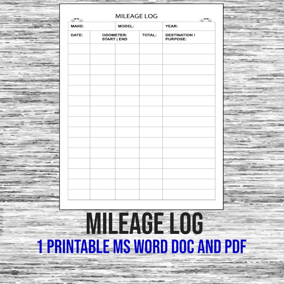 Digital Download, Mileage Log, Personal Mileage Log, Work Mileage Log ...