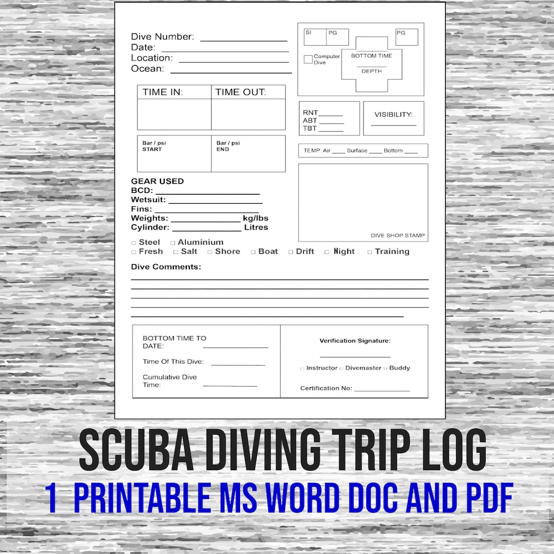 Digital Download, Scuba Diving Trip Log, Scuba Dive Log, Dive Log ...