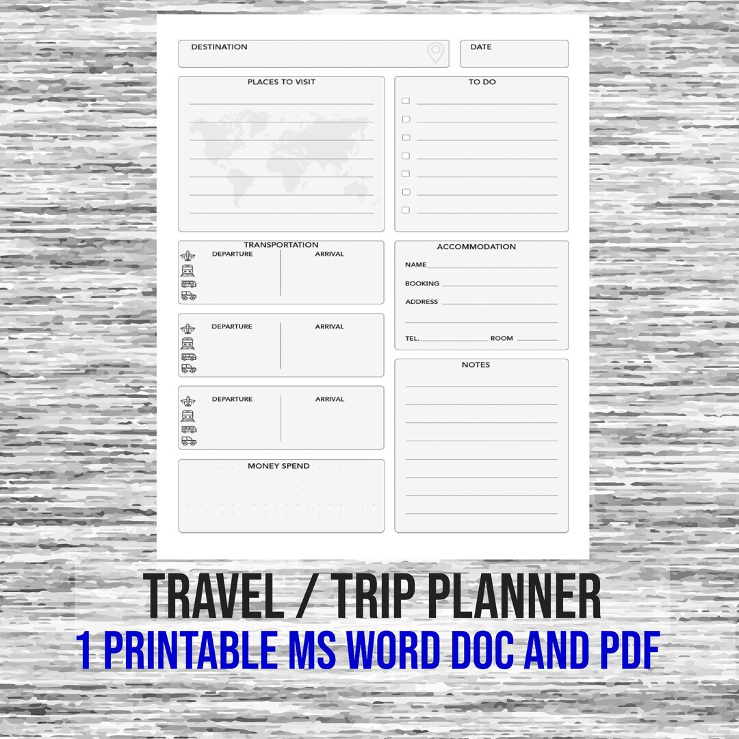 Printable Travel Planner: Vacation Destination Planner (PDF & Word) - Etsy
