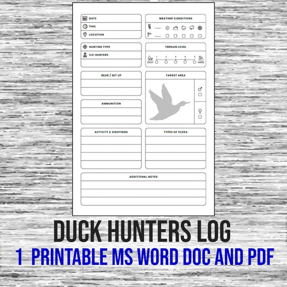 Digital Download Duck Hunters Log Duck Hunt Record Duck - Etsy