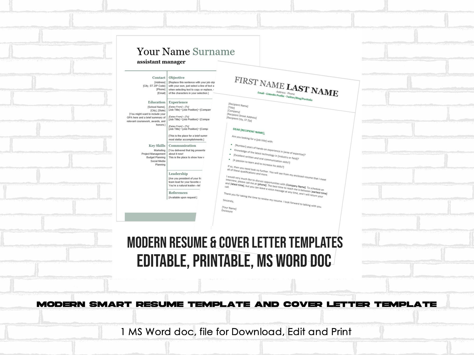 Modern Smart Resume Template, CV Template, Cover Letter Template, Easy ...